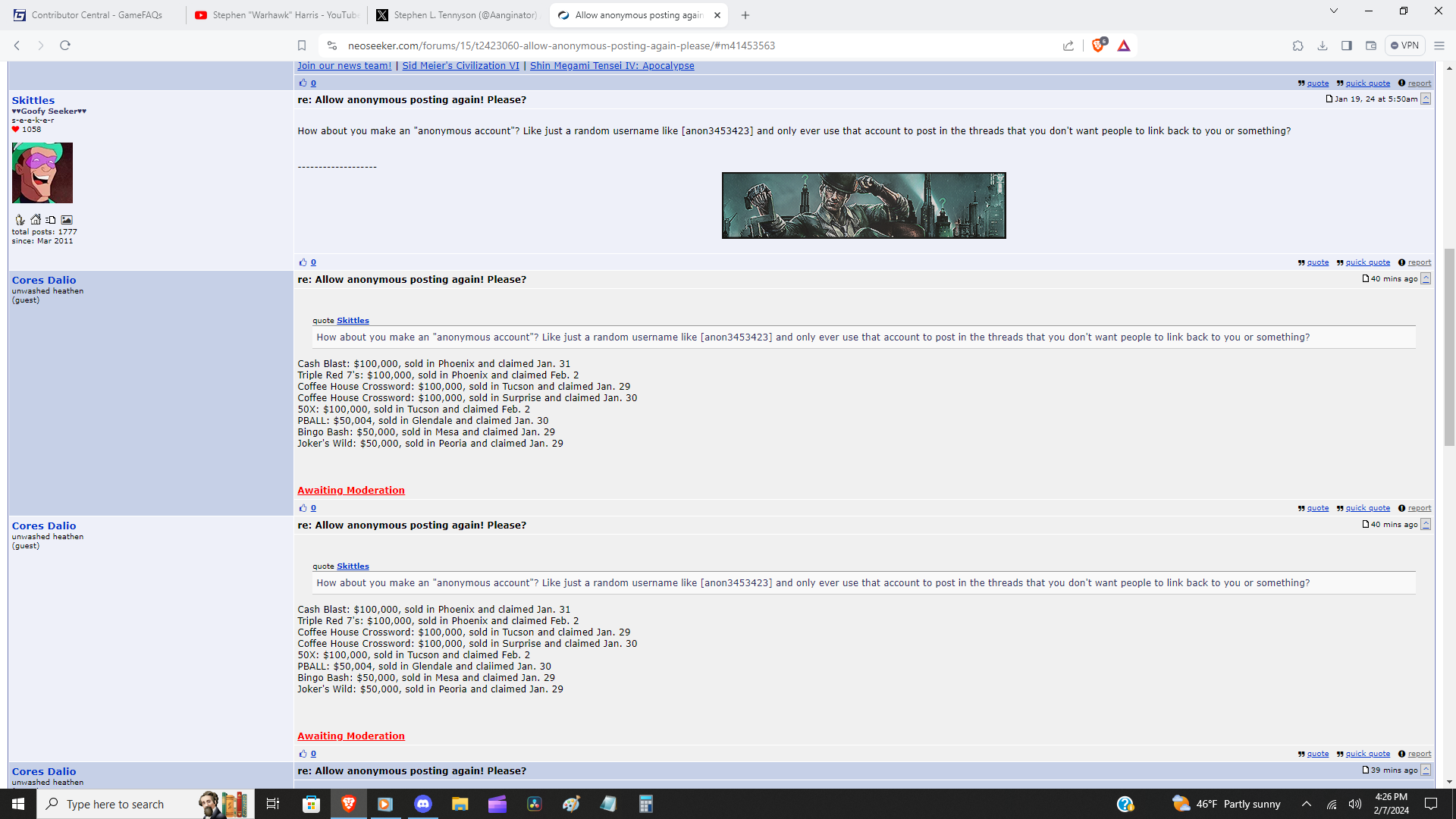 Allow anonymous posting again! Please? - ReQuests, Feedback and Suggestions Forum - Neoseeker Forums